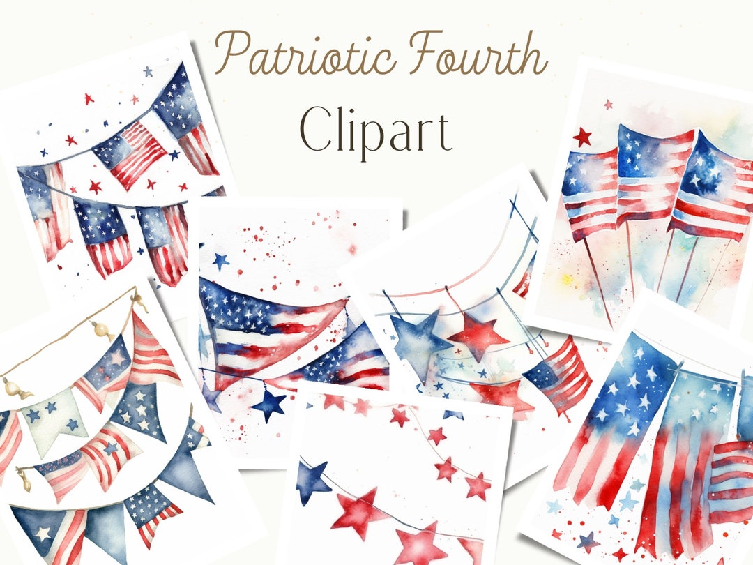 Patriotic Fourth of July Banner Watercolor Clipart Set, Patriotic ...