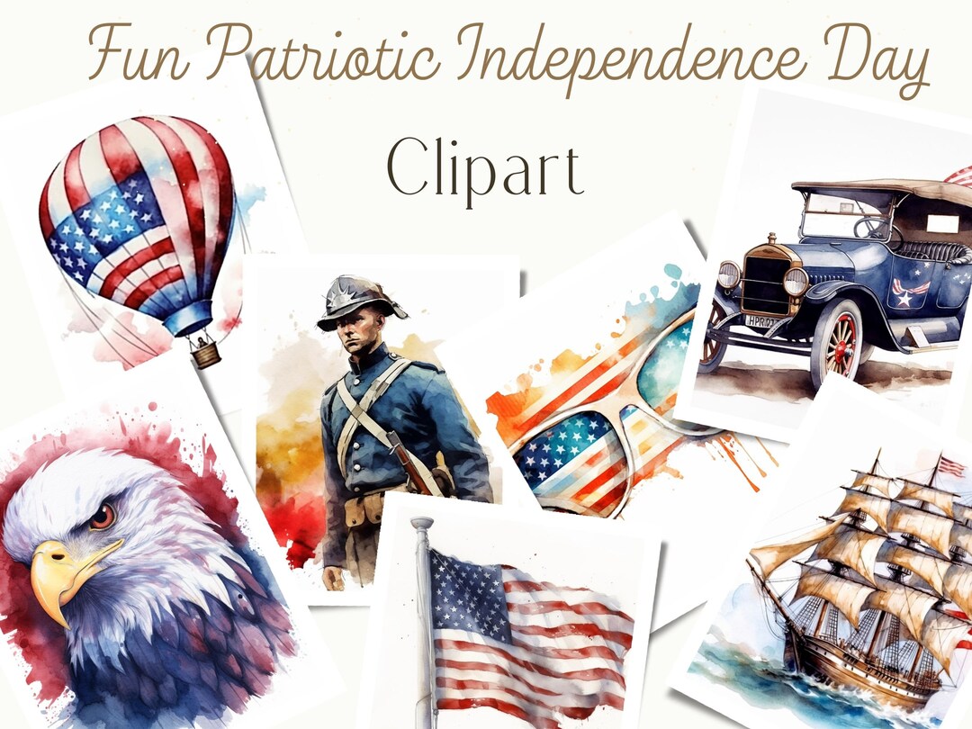 Watercolor Fourth of July Clipart, Fun Patriotic American Clipart ...