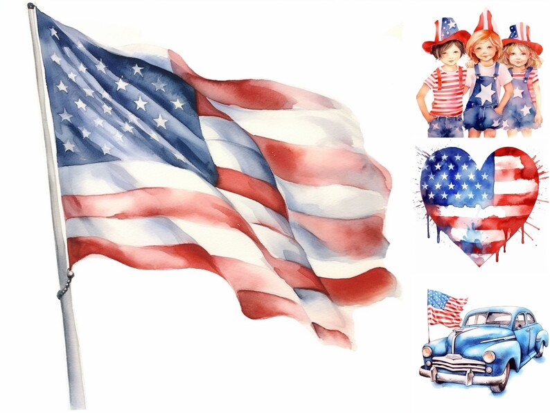 30 PNG Watercolor 4th of July Clipart, Independence Day Clip Art ...