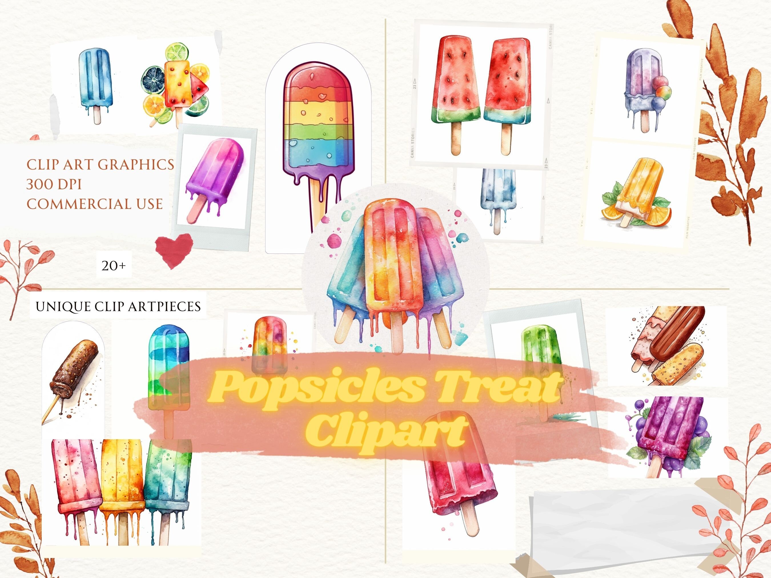 Watercolor Popsicles Clipart, Dessert Download, Instant Download ...