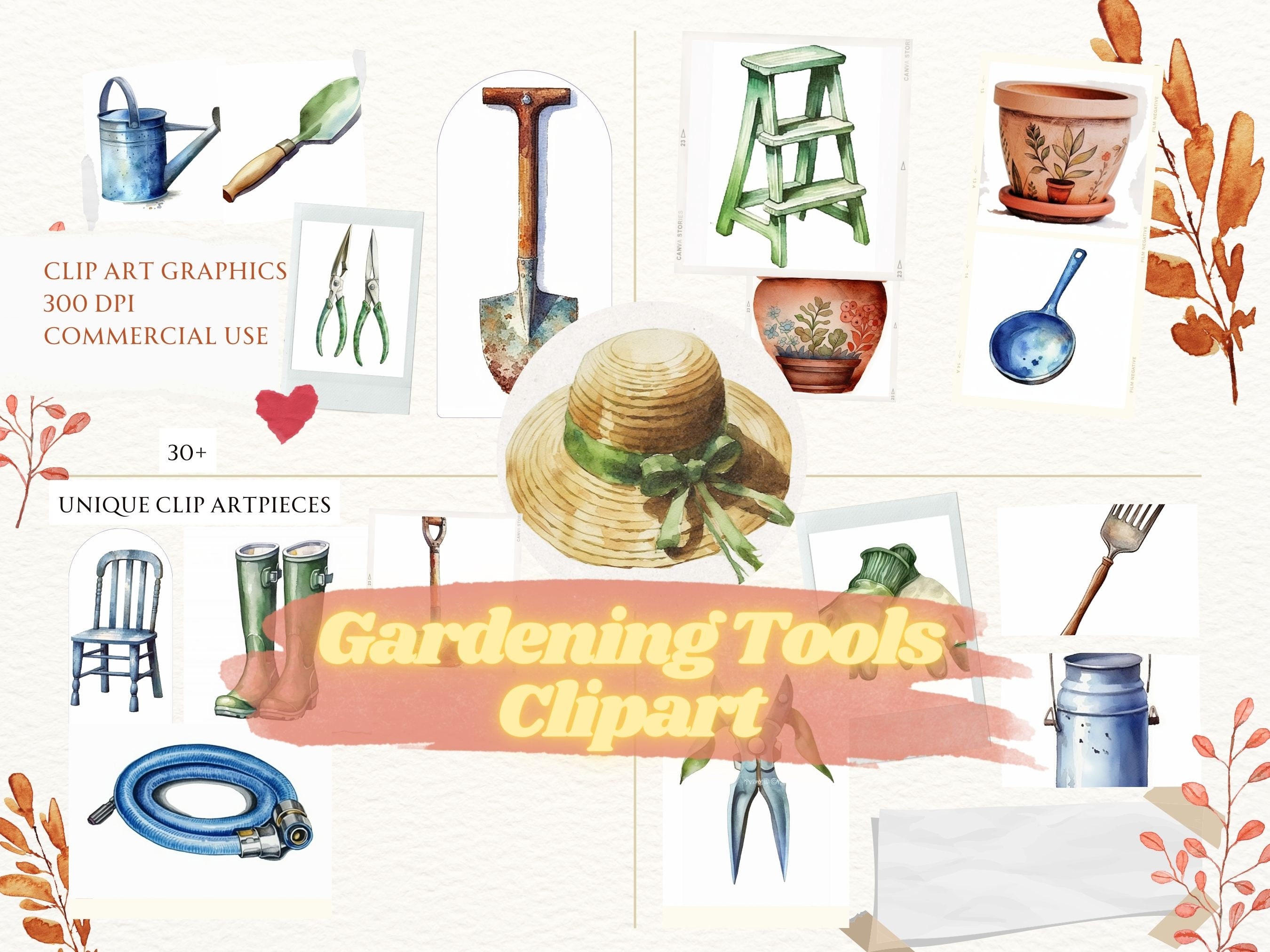 Watercolor Garden Tools Clipart, Spring Png, Gardening, Watercolor ...