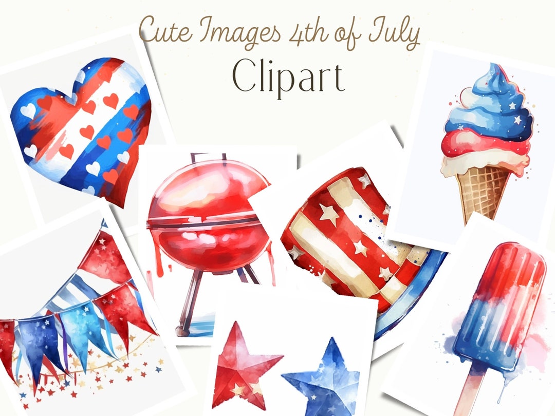 Watercolor 4th of July Clipart, Cute July Fourth Clipart, USA Patriotic ...