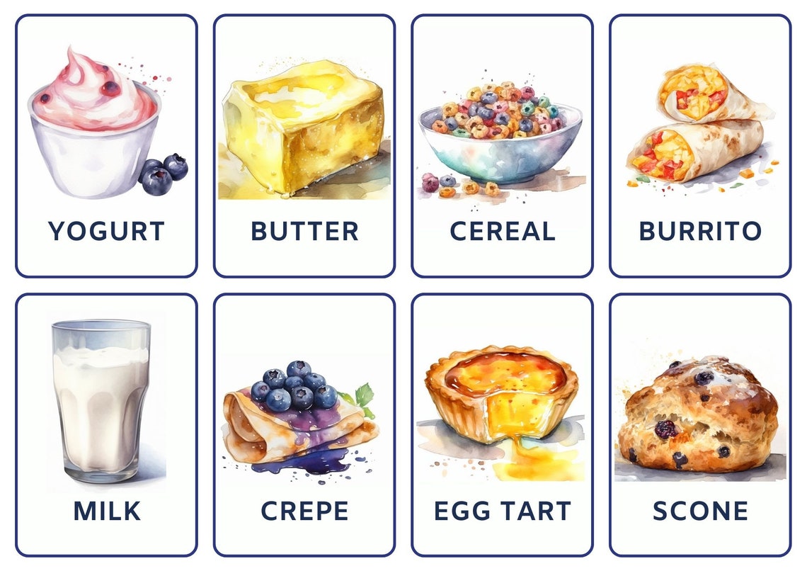 Health and Nutrition Flashcard Bundle, Including Fruits, Breakfast ...