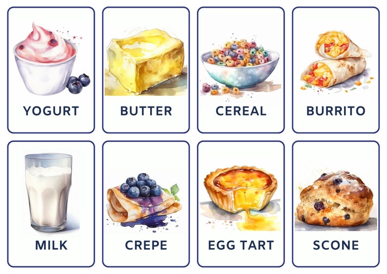 Health and Nutrition Flashcard Bundle, Including Fruits, Breakfast ...