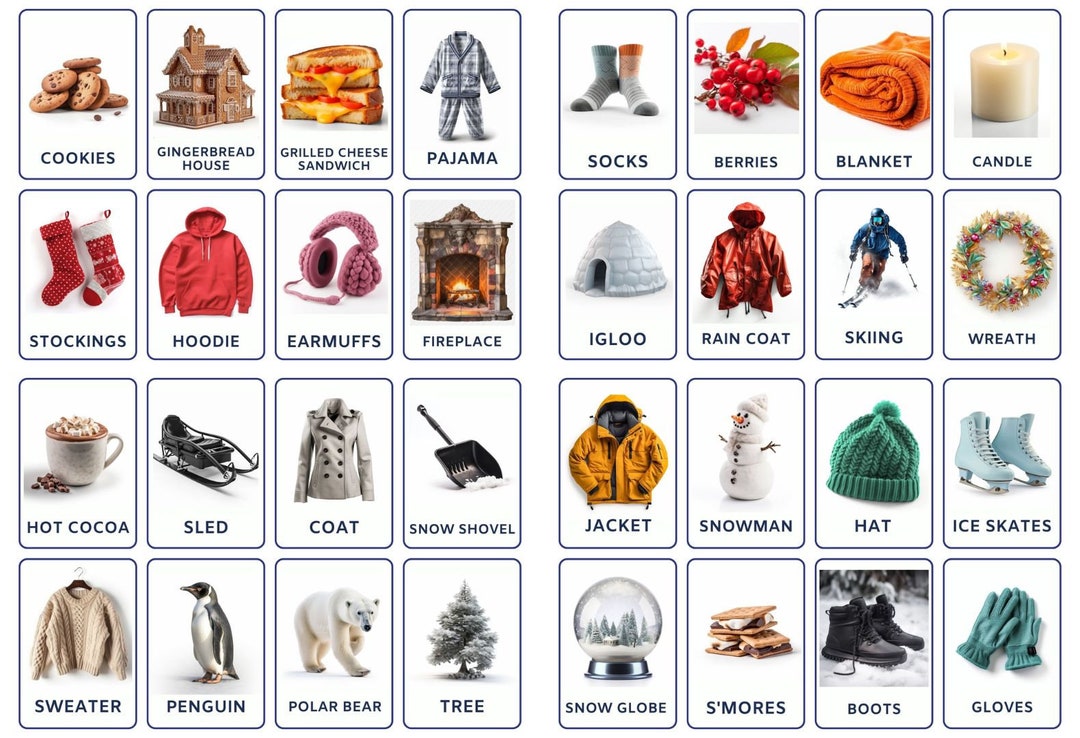 32 Winter Flashcards, Kids Printable, Nomenclature Cards, Toddler ...