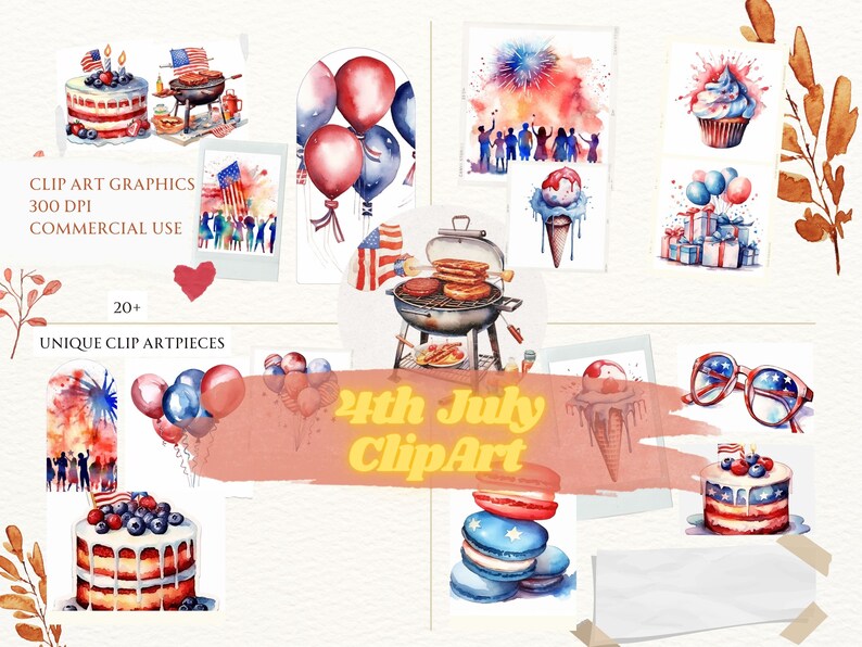 30 PNG Watercolor 4th of July Clipart Bundle, Patriotic Png ...