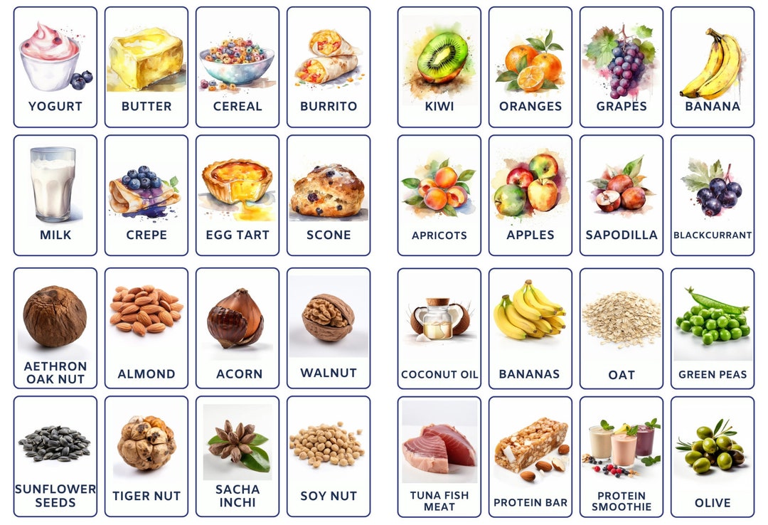 Health and Nutrition Flashcard Bundle, Including Fruits, Breakfast ...