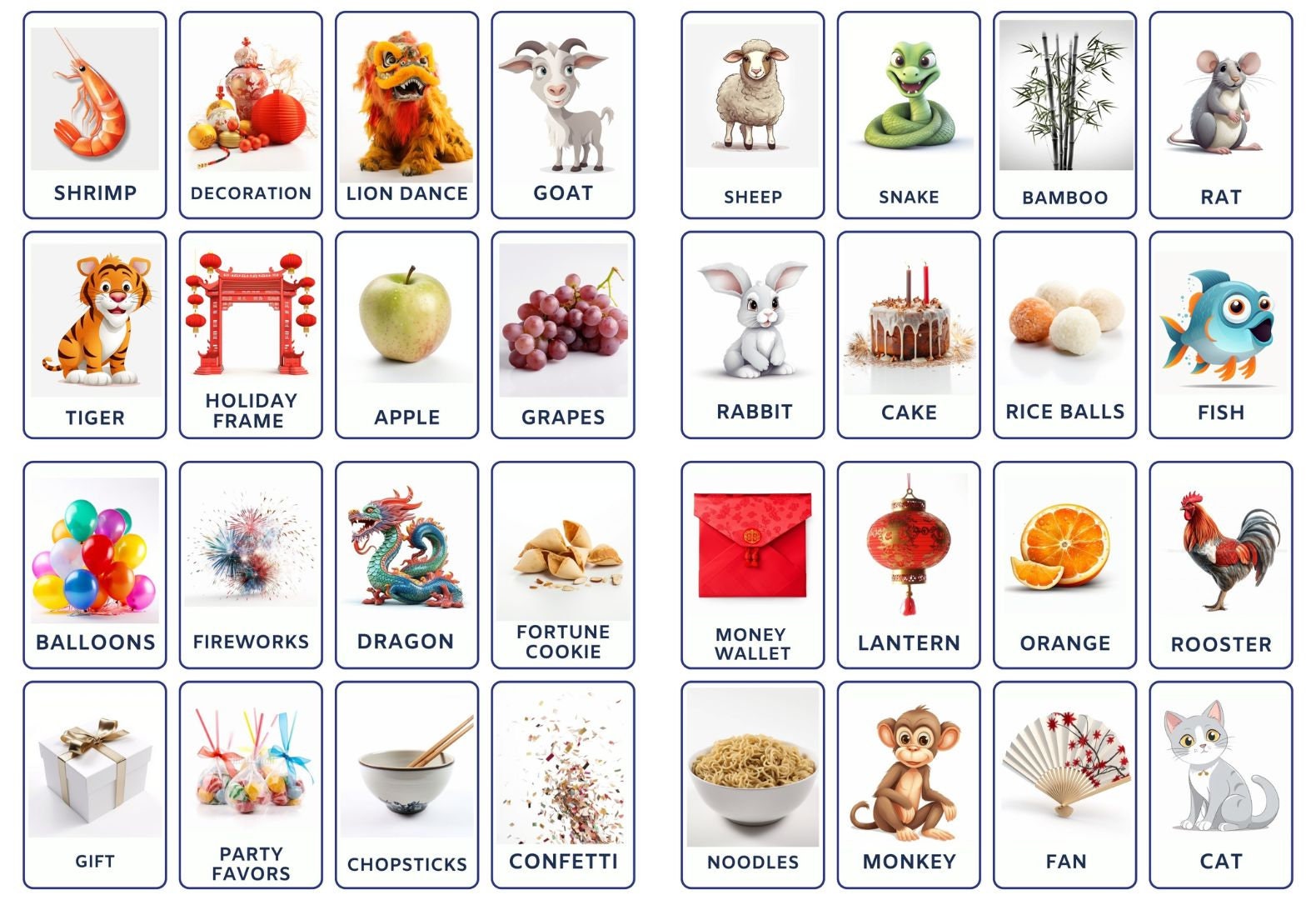 32 Chinese Lunar Year Flashcards, Kids Printable, Nomenclature Cards ...