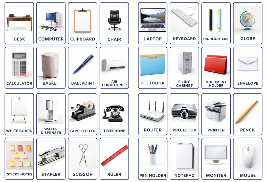 Boost English Vocab Using 32 Real Office Item Flashcards, Dive Into the ...