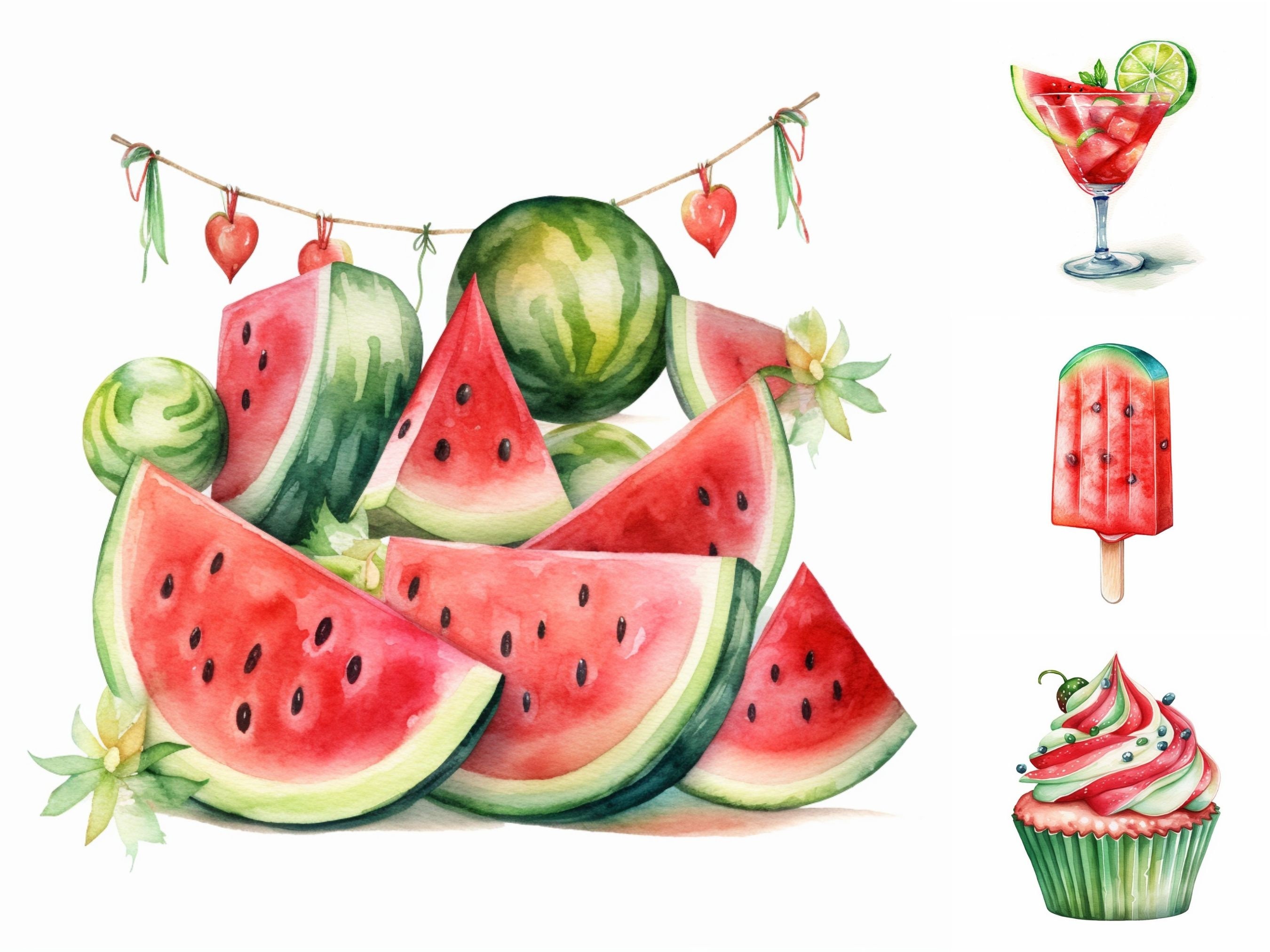 Watercolor Watermelons Clipart, Digital Png Summer Fruit Graphics for ...