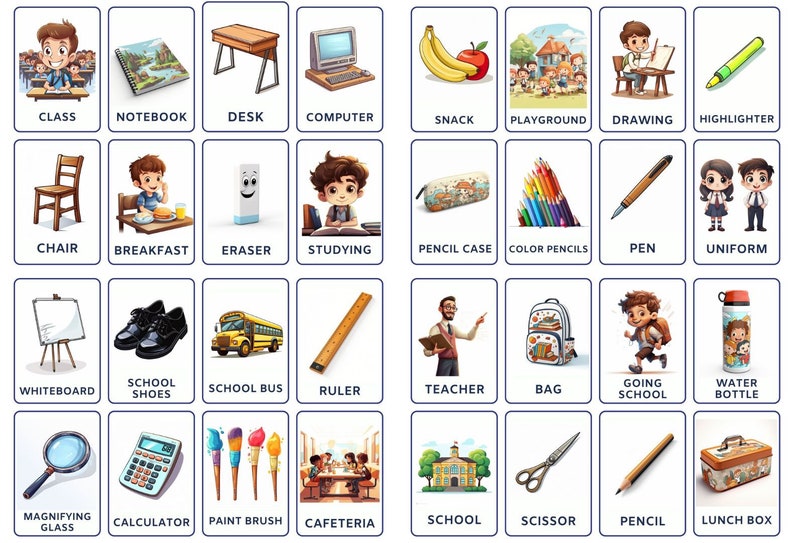 32 Kids School Flashcards, Kids Printable, Nomenclature Cards, Toddler ...
