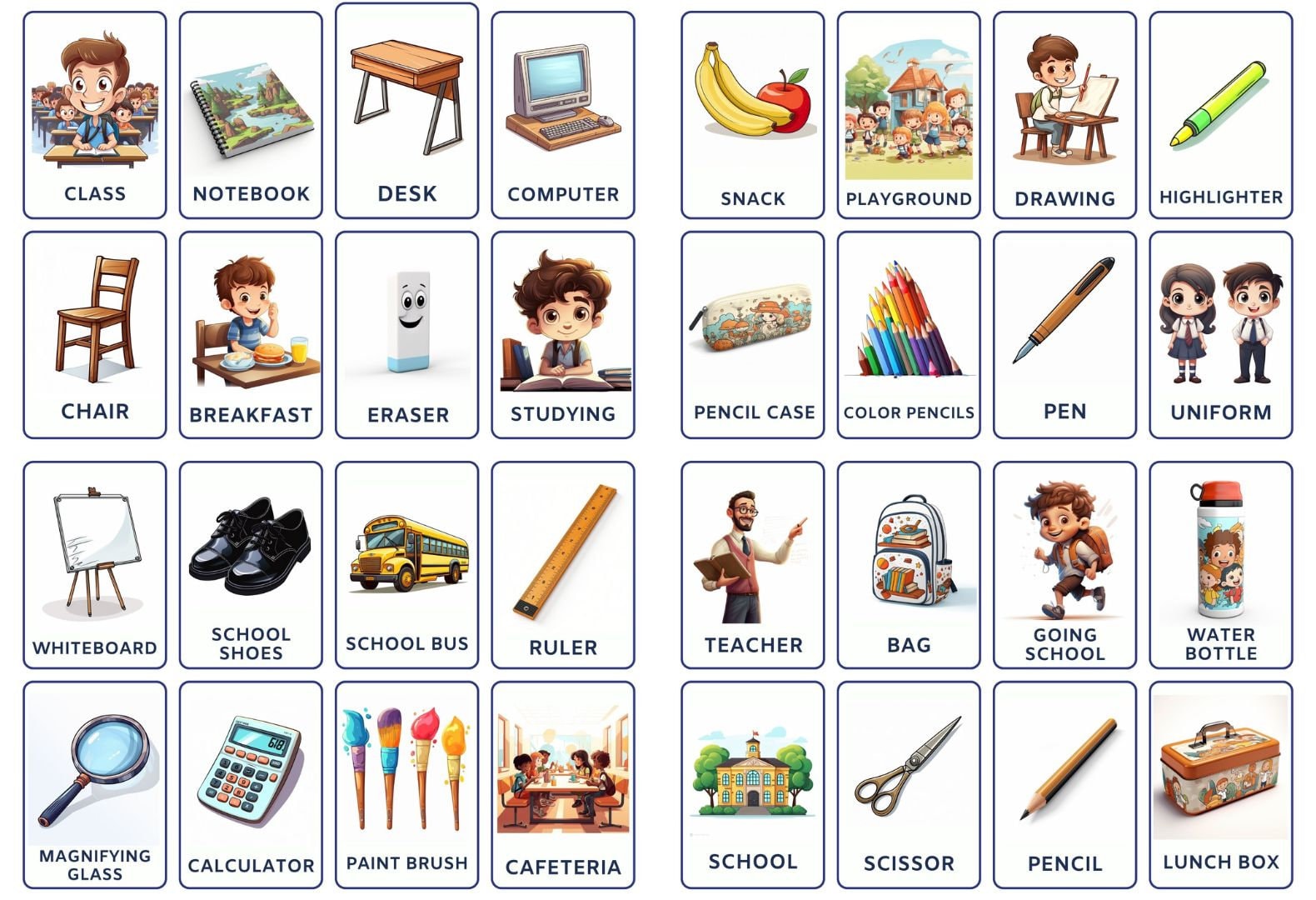 32 Kids School Flashcards, Kids Printable, Nomenclature Cards, Toddler ...