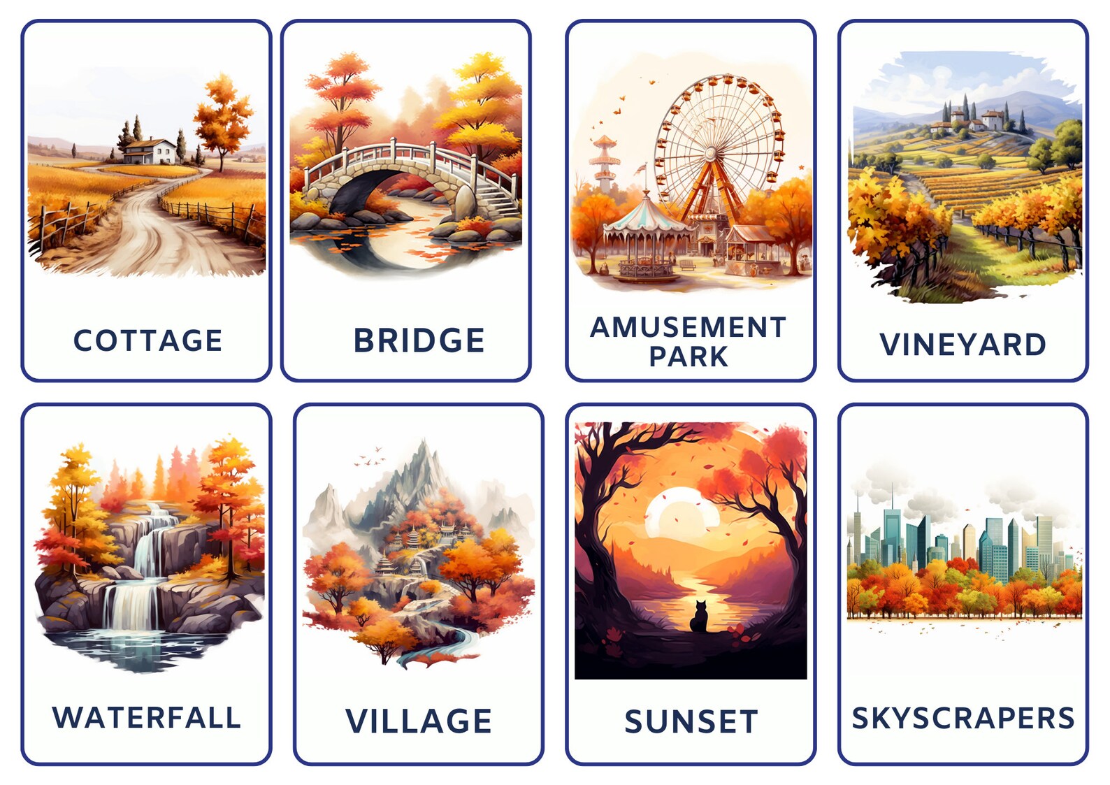 Flashcard Bundle of Nature and Landscape Bundle Includes Picnic, Forest ...