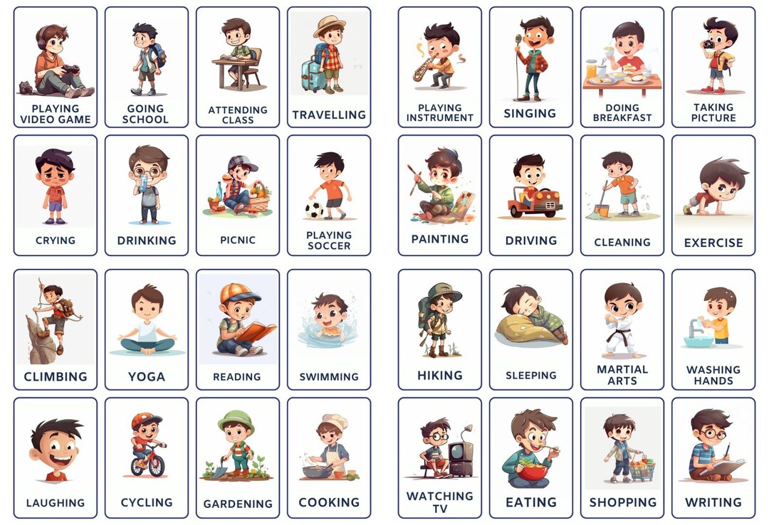32 Various Activities Flashcards, Kids Printable, Nomenclature Cards ...