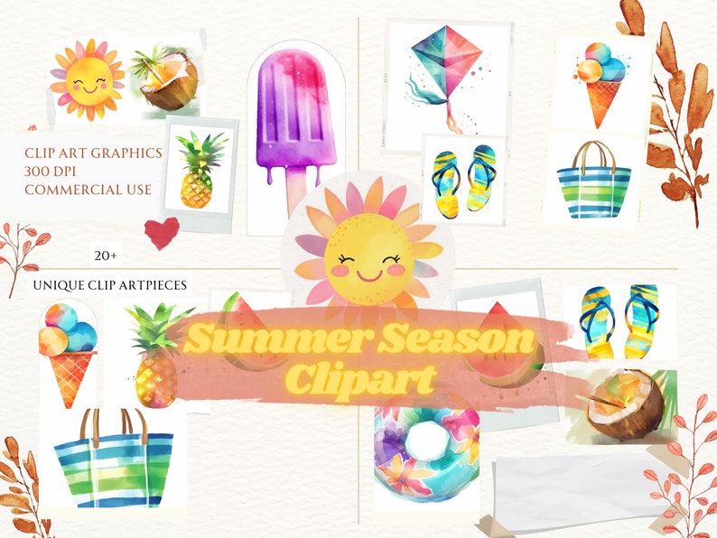 Summer Clipart, Seasonal Clipart, Instant Download, Watercolor Summer ...