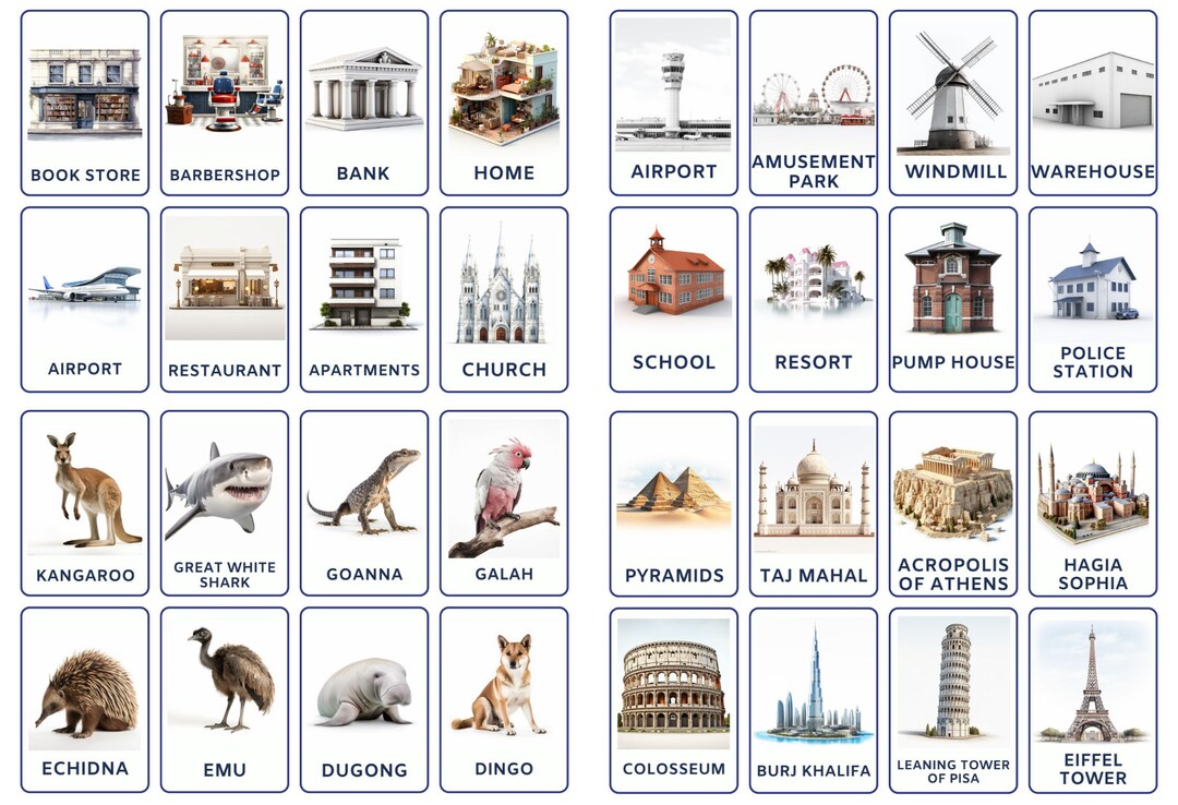 Flashcard Bundle of Around the World Includes Zoo Animals, Famous ...