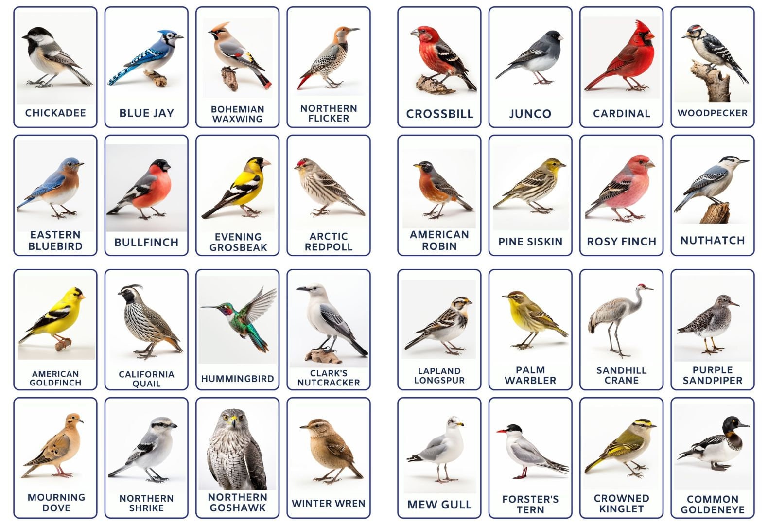 32 Winter Birds Flashcards, Kids Printable, Nomenclature Cards, Toddler ...