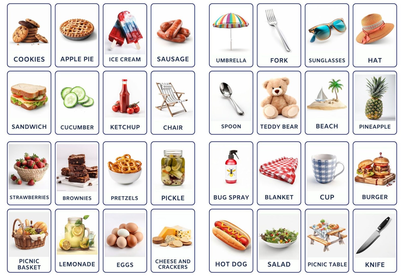 32 Picnic Flashcards, Kids Printable, Nomenclature Cards, Toddler ...