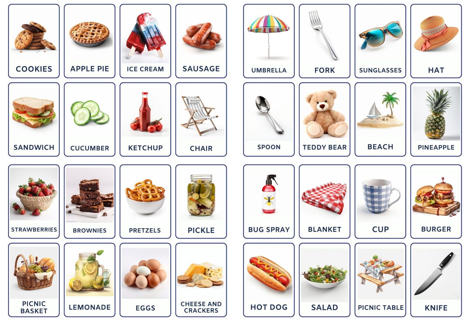 32 Picnic Flashcards, Kids Printable, Nomenclature Cards, Toddler ...
