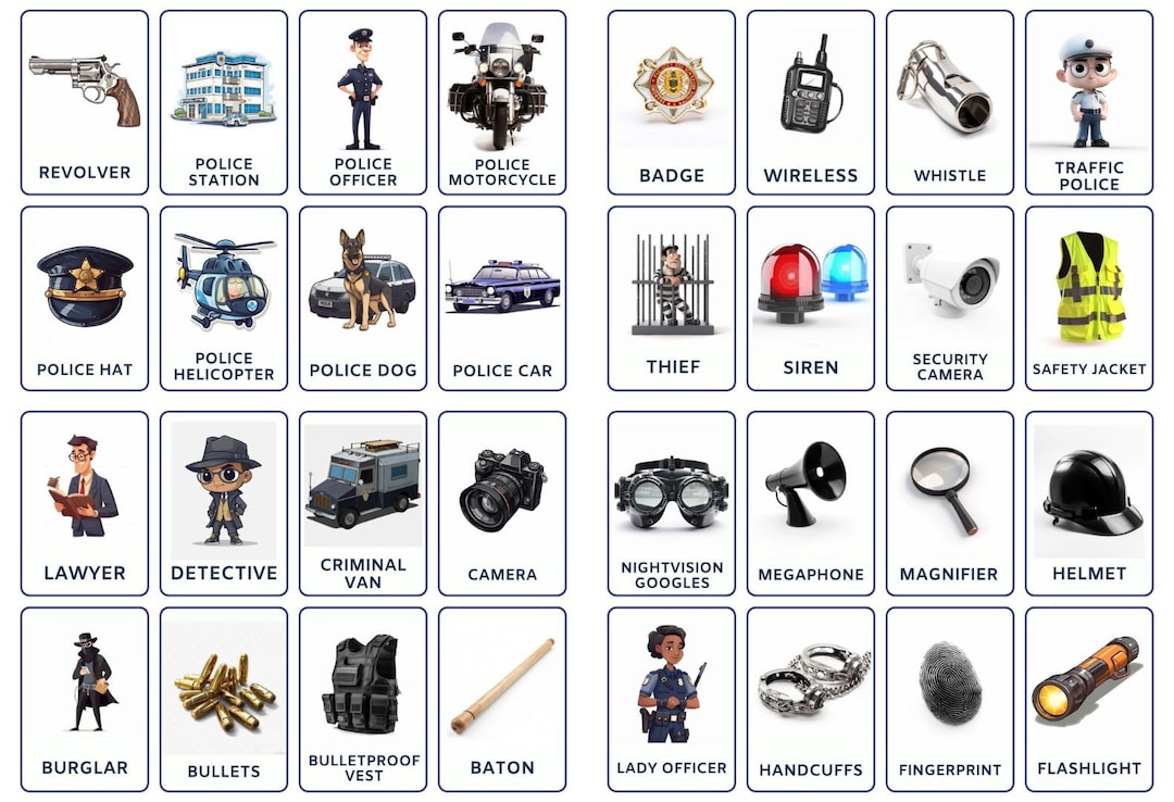 Police Themed Learning Fun, 32 Printable Flashcards for Kids ...