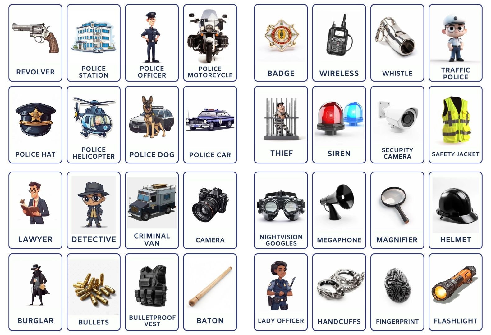 Police Themed Learning Fun, 32 Printable Flashcards for Kids ...