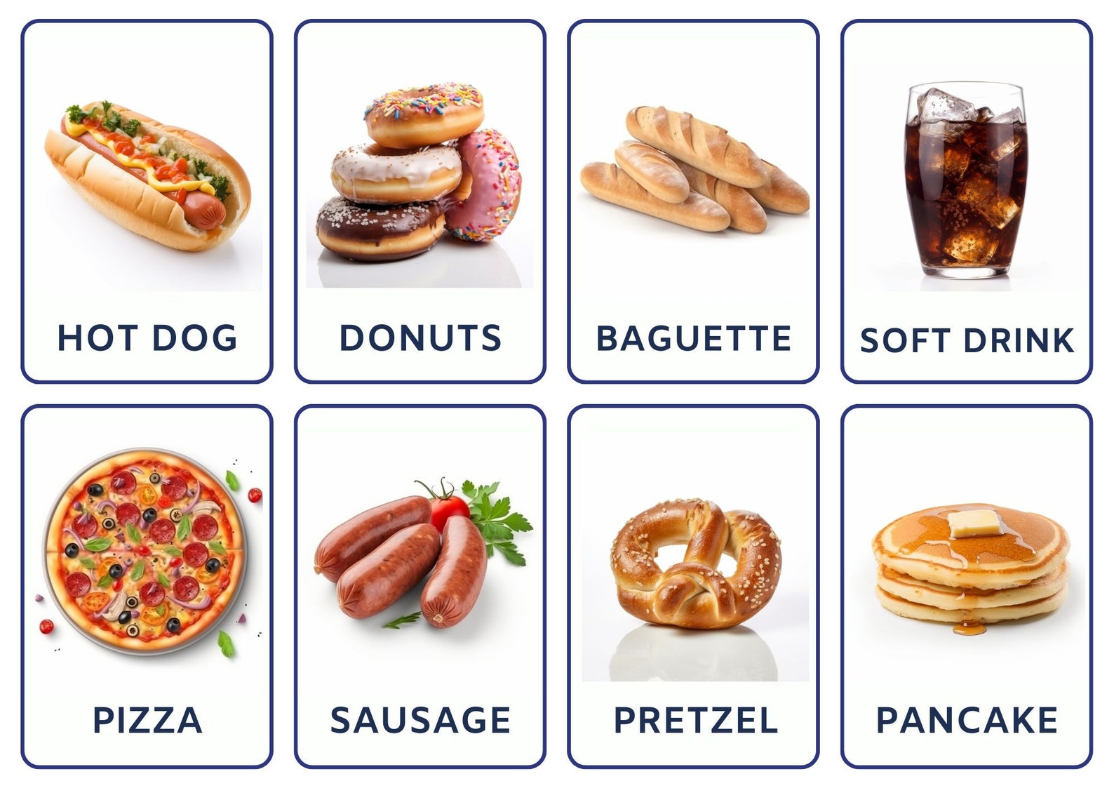 Flashcard Bundle of Mouthwatering Food Items Including Fast Food ...
