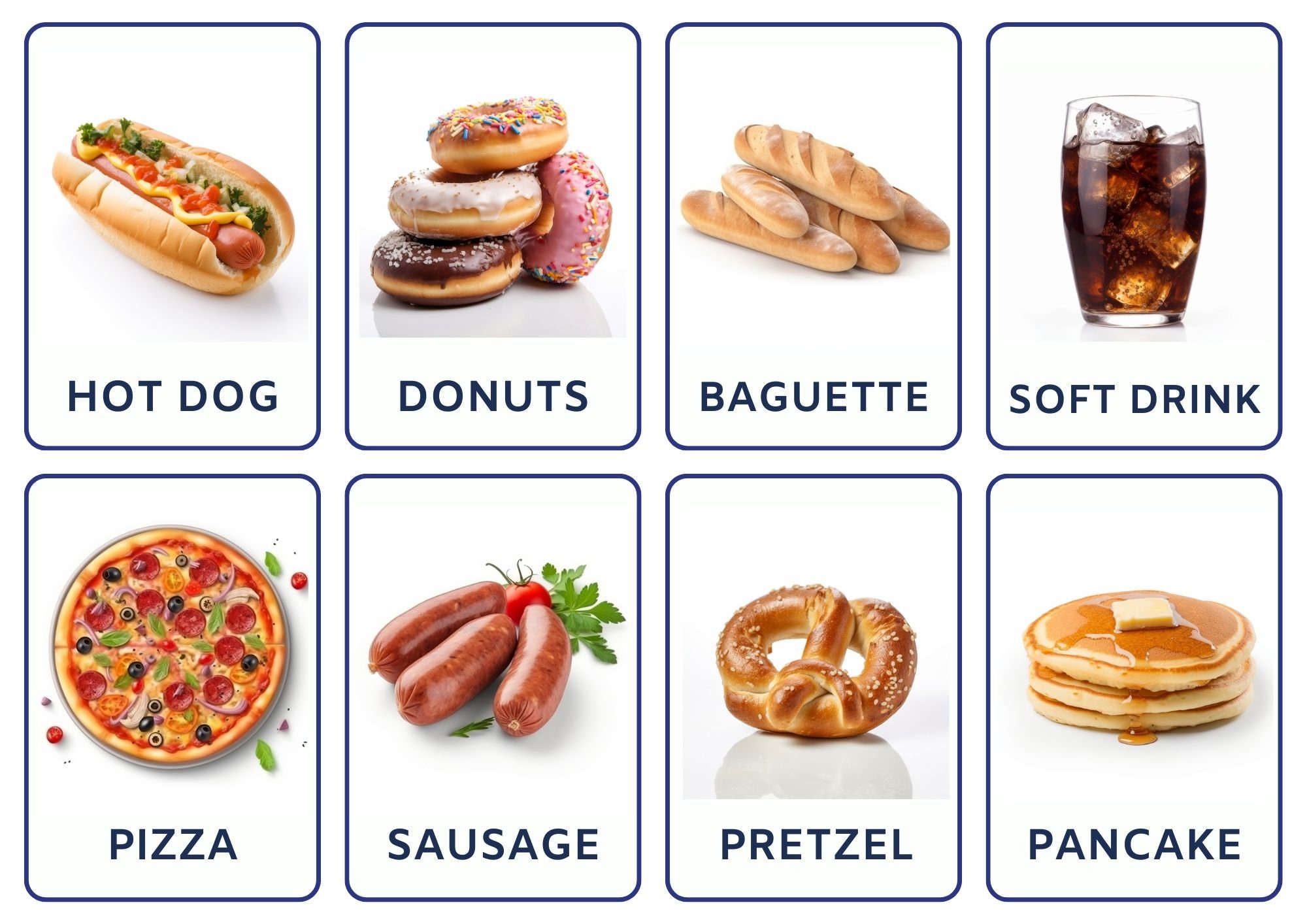 Flashcard Bundle of Mouthwatering Food Items Including Fast Food ...