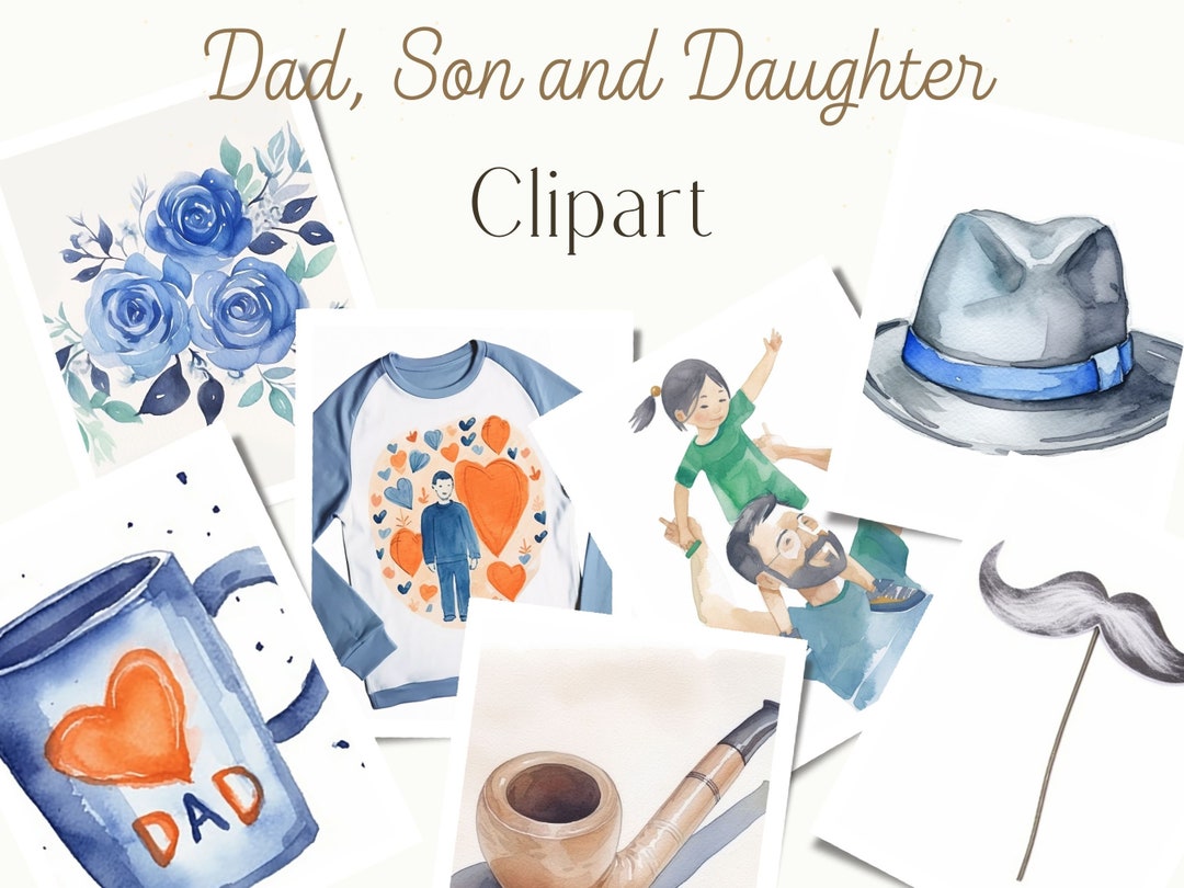 Father's Day Watercolor Clipart, Watercolor Dad and Son Clipart, Family ...