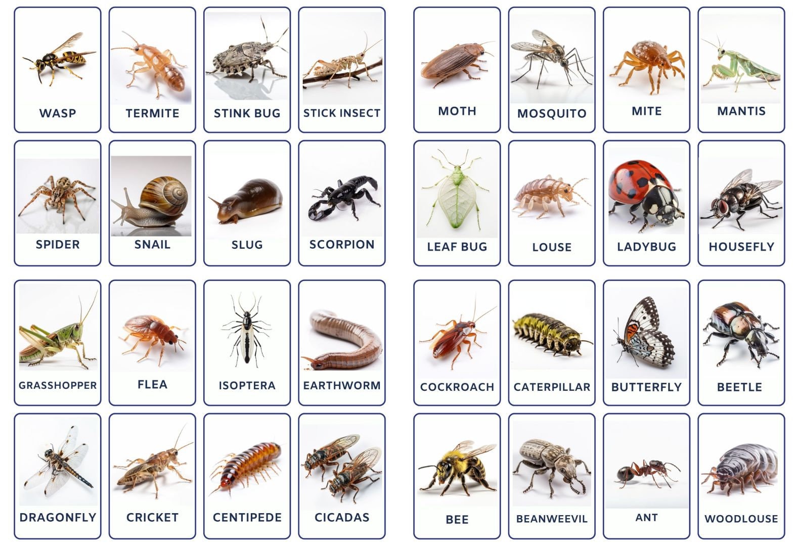 32 Insects Flash Cards, Montessori Flash Cards, Preschool Activity ...