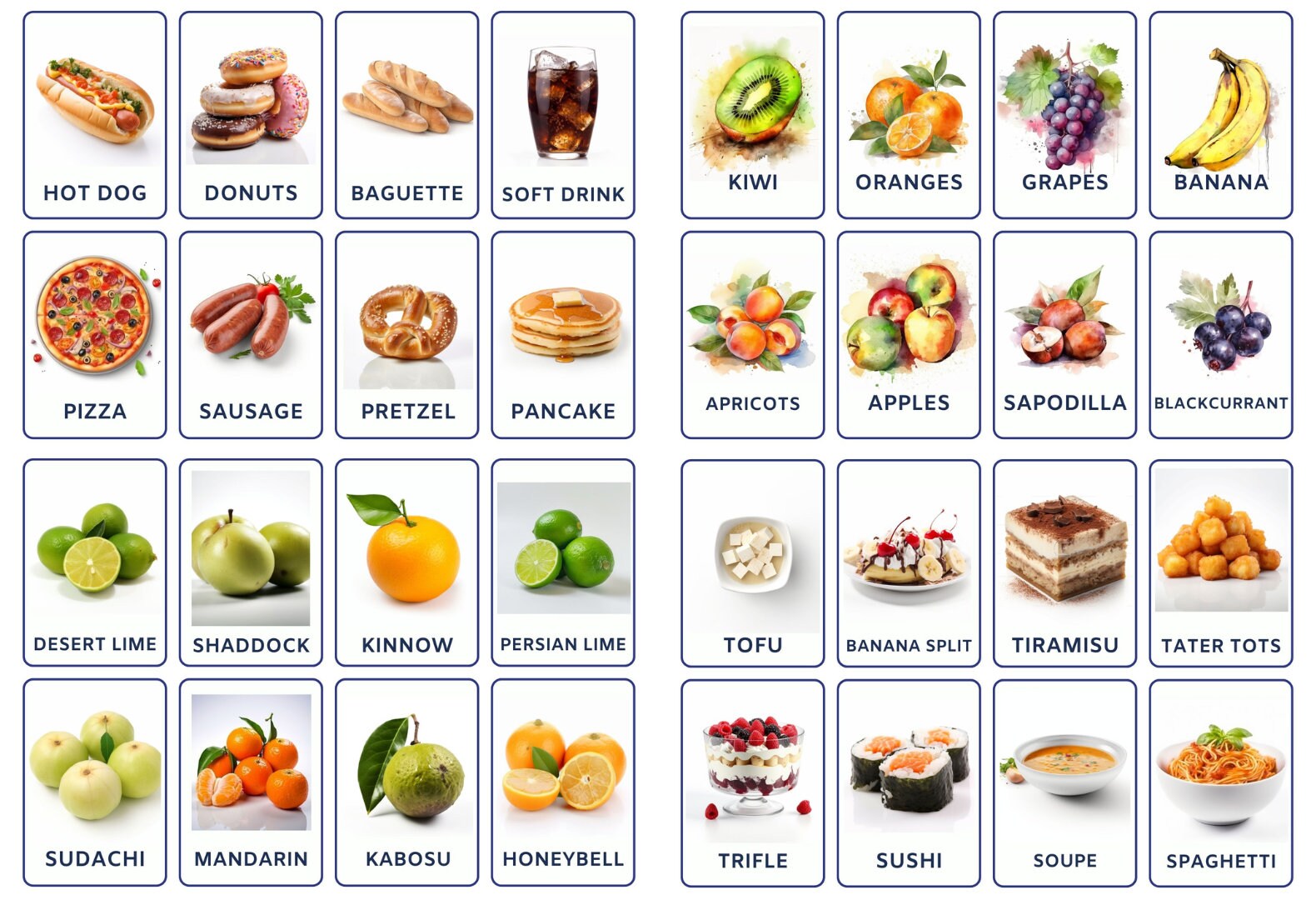 Flashcard Bundle of Mouthwatering Food Items Including Fast Food ...