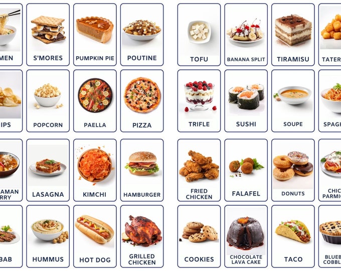 32 Famous Foods Flashcards, Kids Printable, Nomenclature Cards, Toddler ...