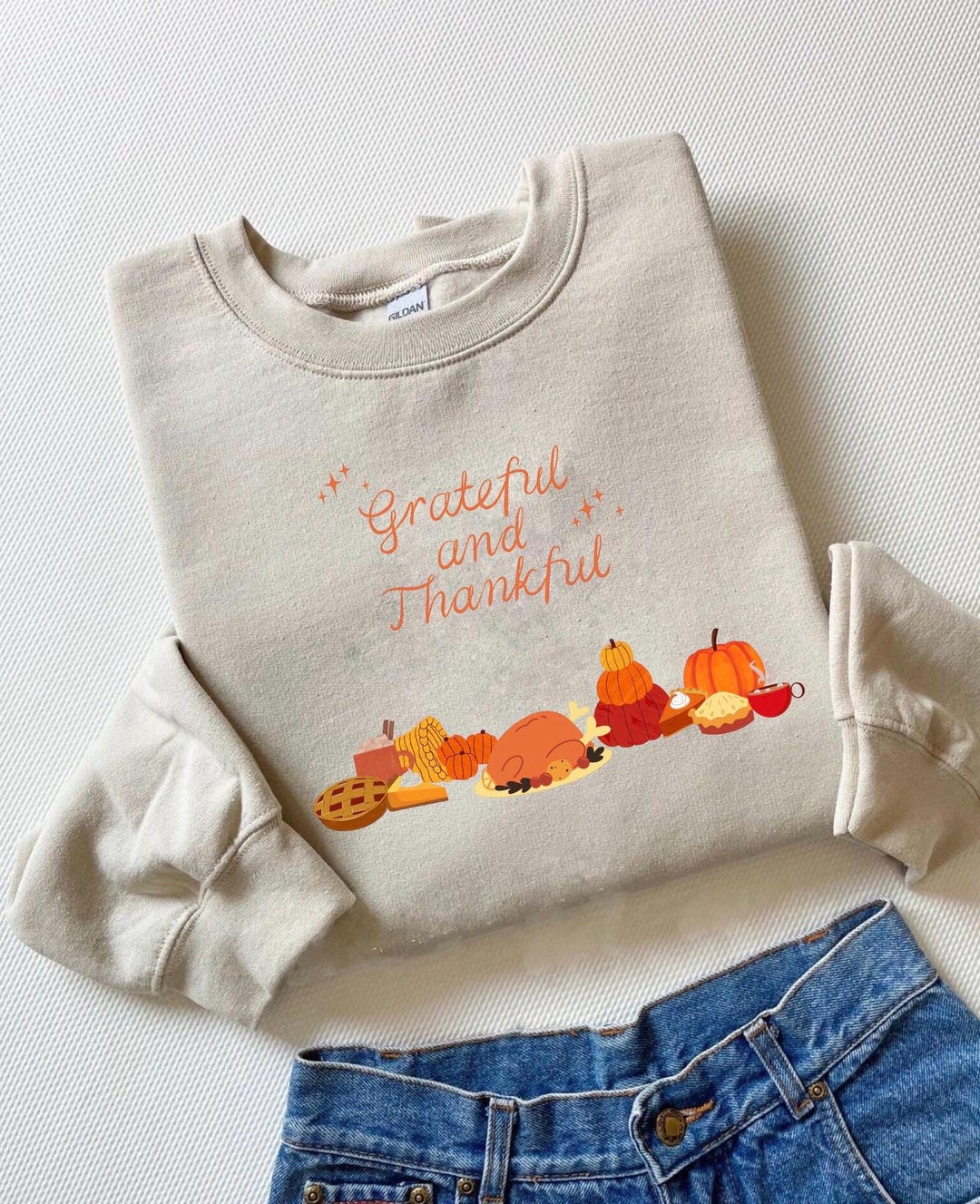 Grateful and Thankful Thanksgiving Sweatshirt, Embroidered Pumpkin ...