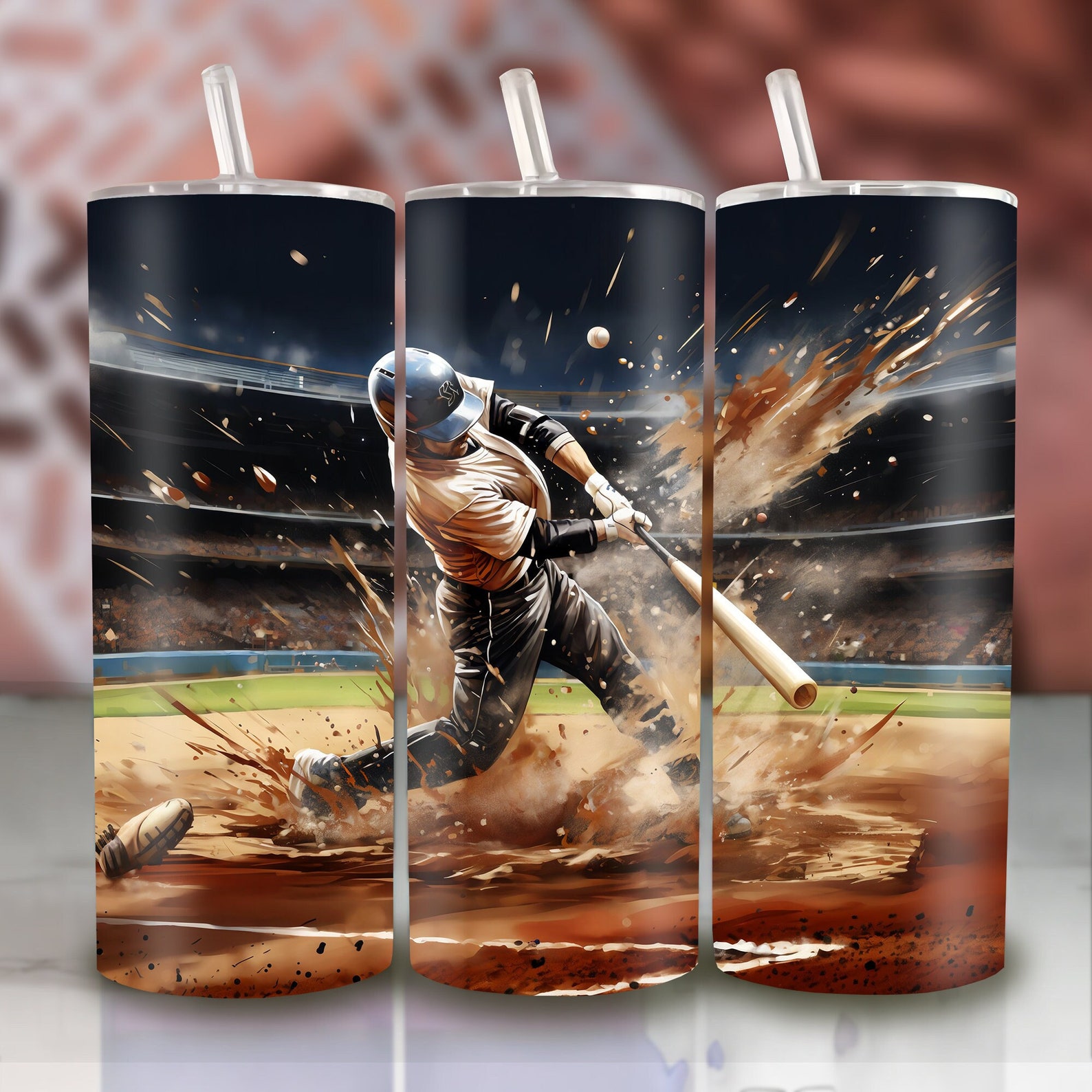 3D Baseball Player Tumbler Wrap, 20oz Skinny Tumbler Sublimation Design ...