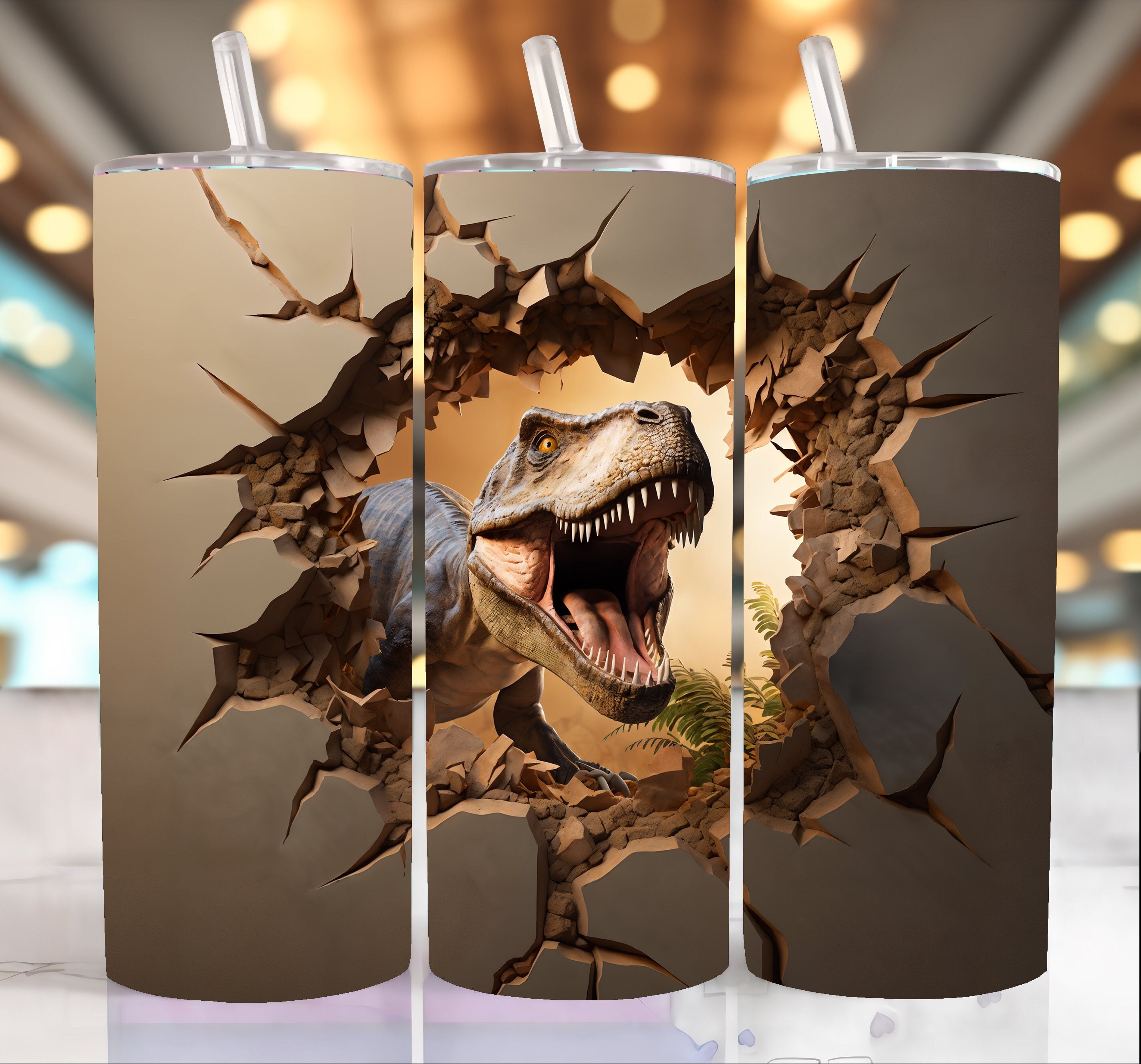 3D Jurassic T-rex PNG, 20oz Skinny Tumbler Sublimation Design, Digital ...