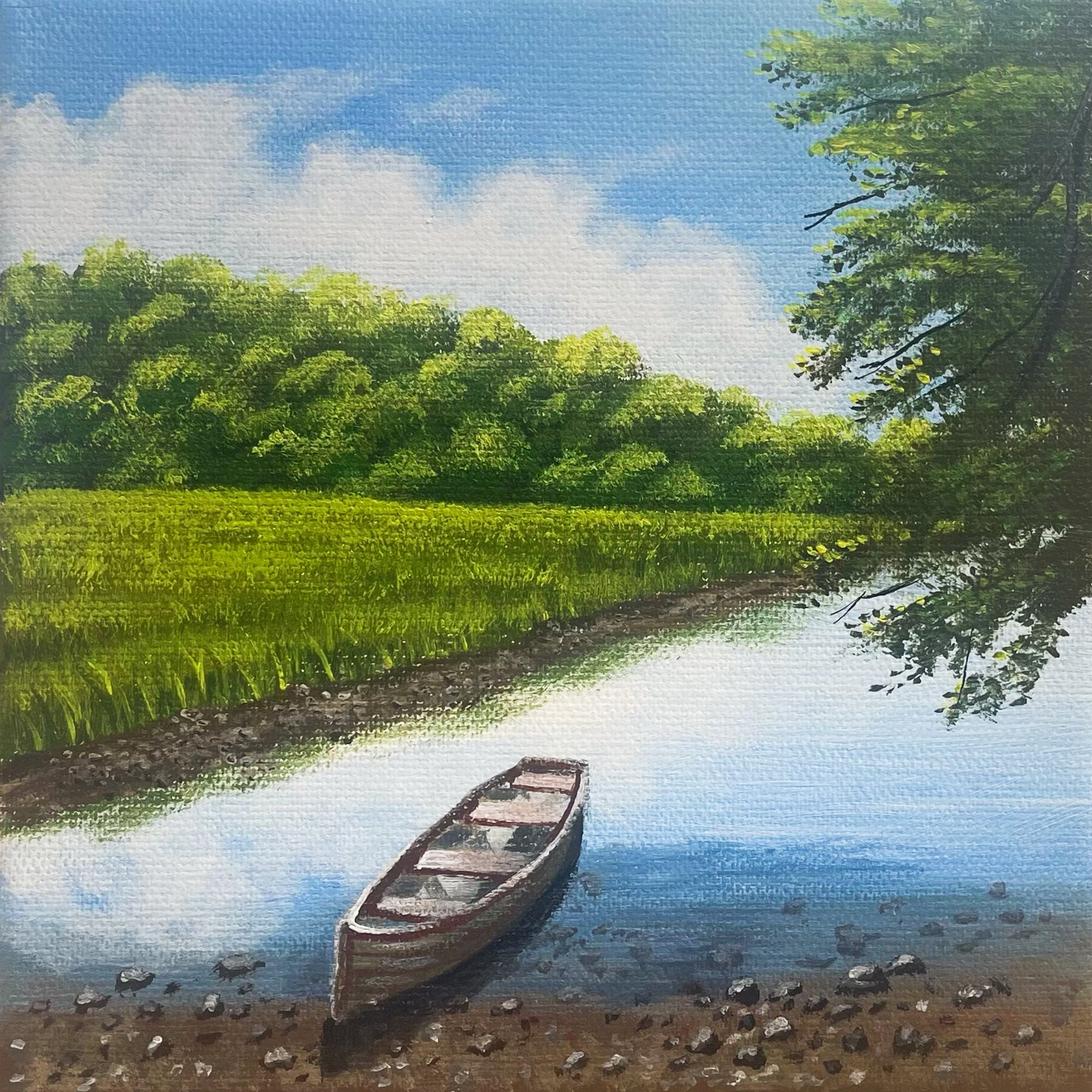 Summer Lakeside - Realistic Landscape Acrylic Painting on Canvas ...