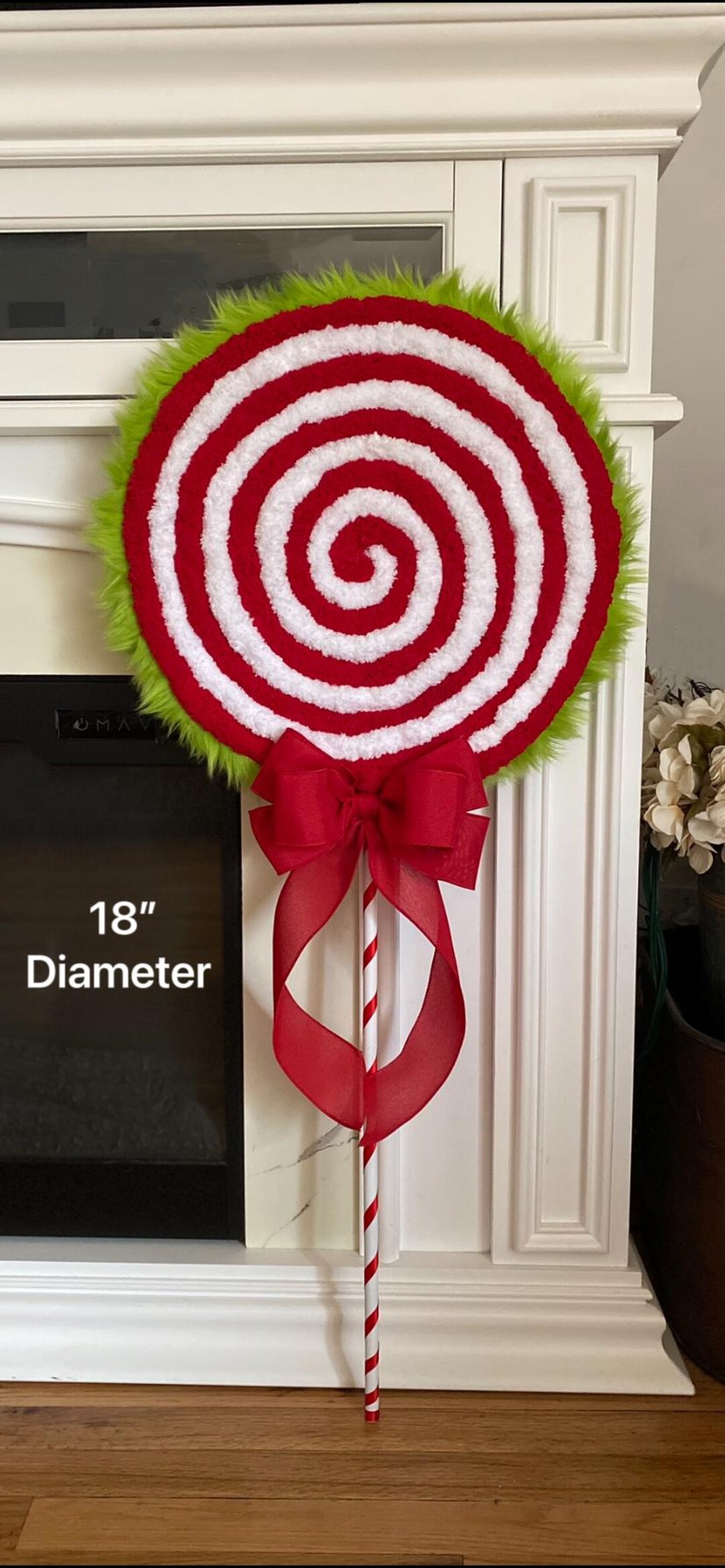 Red, White, Lime Green Furry Lollipop 38”H, Giant Lime Green Red Fuzzy ...