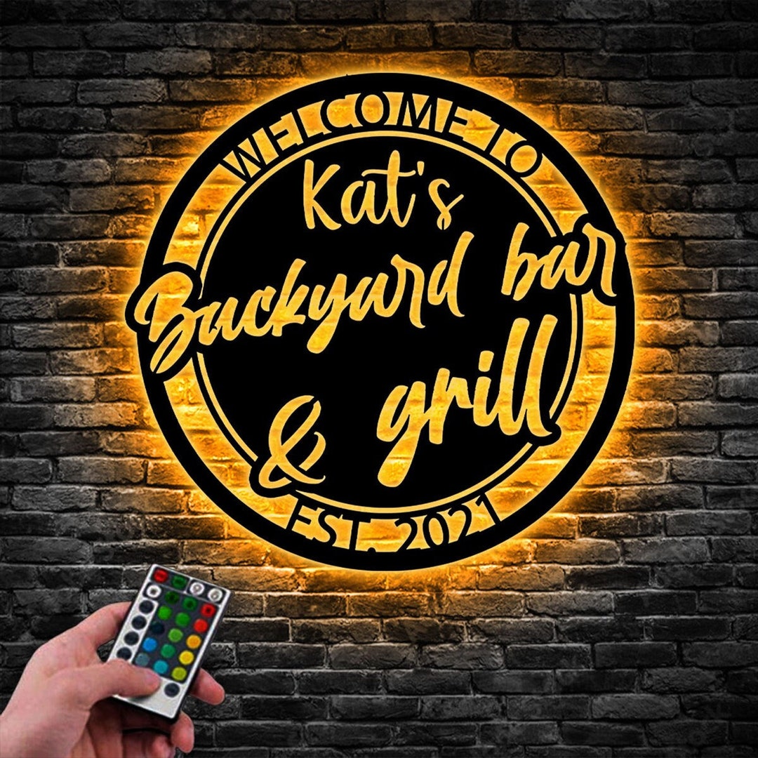 Personalized Backyard Bar & Grill Metal Wall, Custom Family Kitchen ...