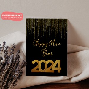 Printable New Year 2024 Card, New Year Card 2024 Template, Editable ...