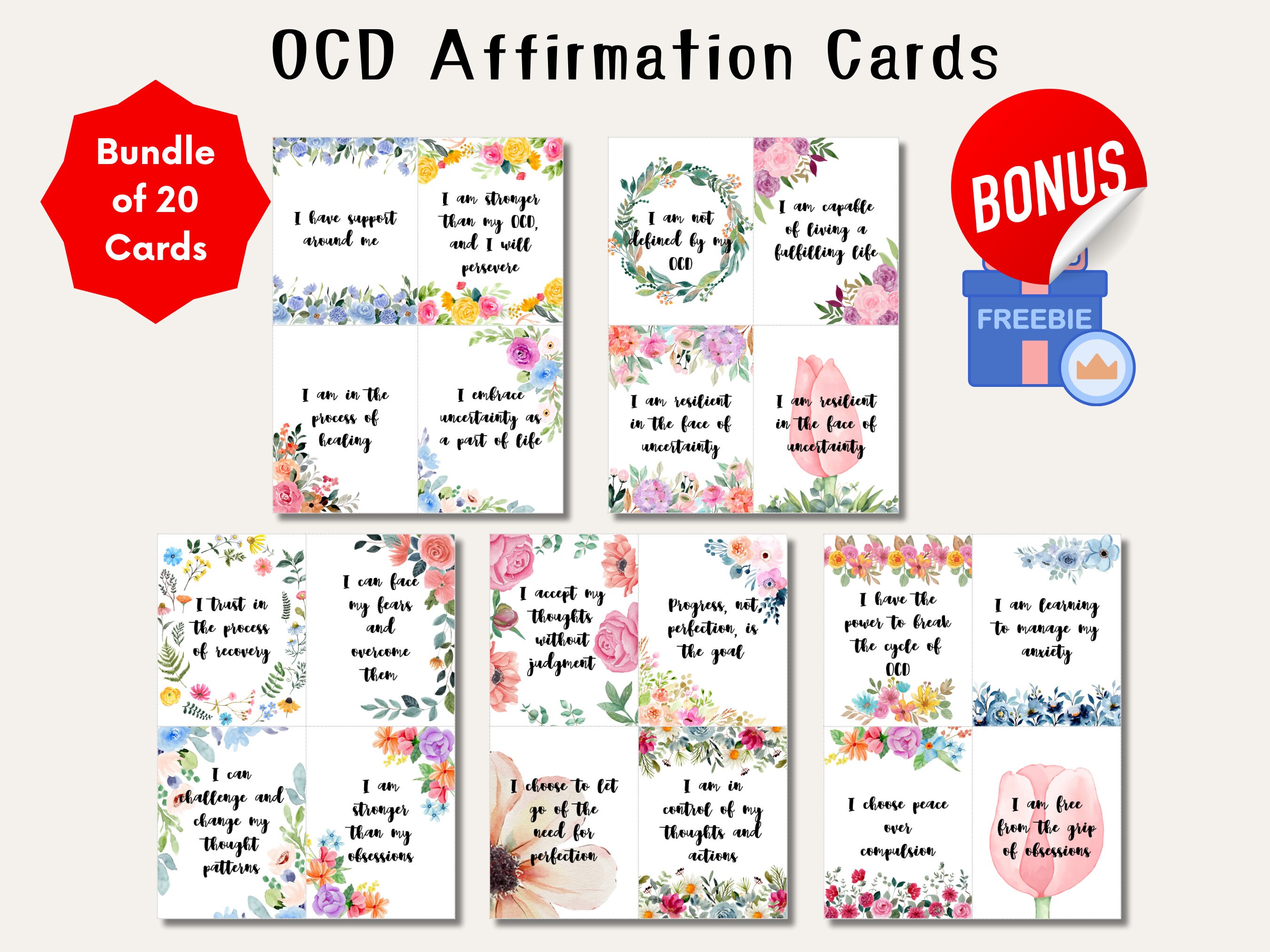 OCD Affirmation Card Printable Therapy Flashcards Anxiety Resources ...