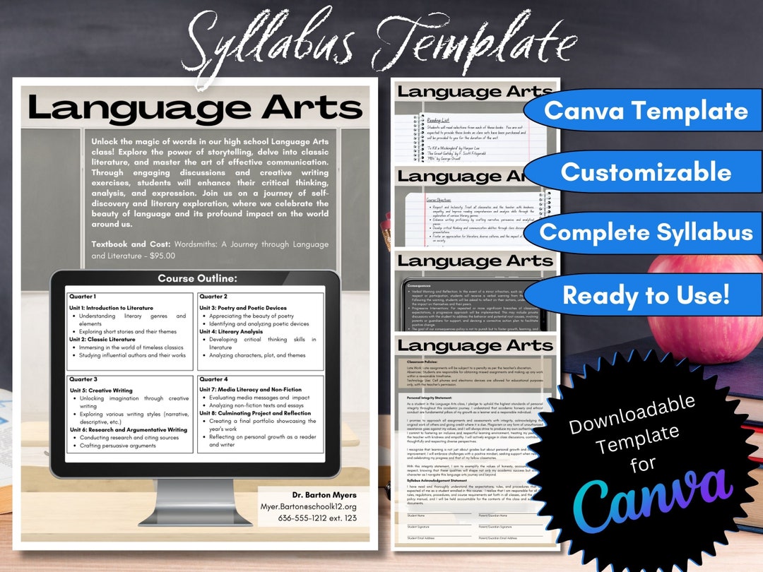 Syllabus Template | Canva Template | Middle High School | Custom ...