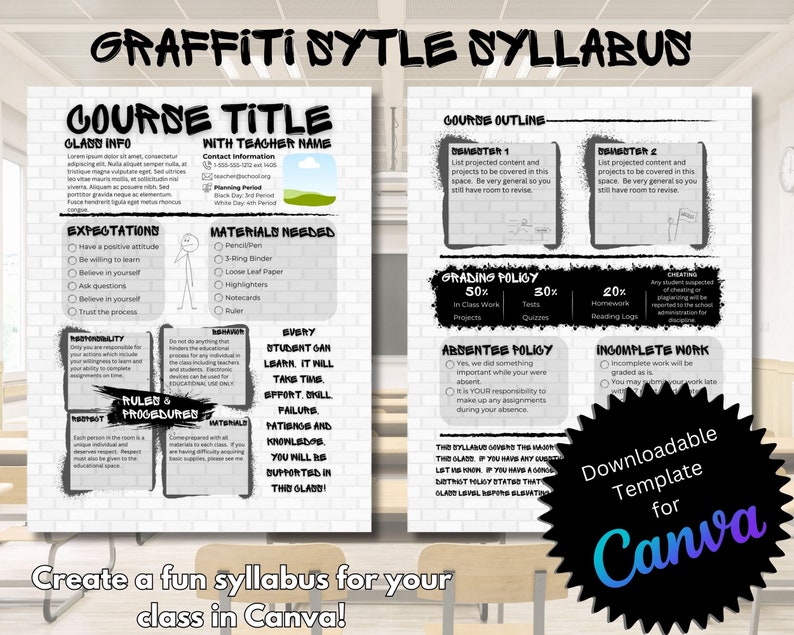 Syllabus Template Canva Template Fun Syllabus Graffiti Syllabus High ...