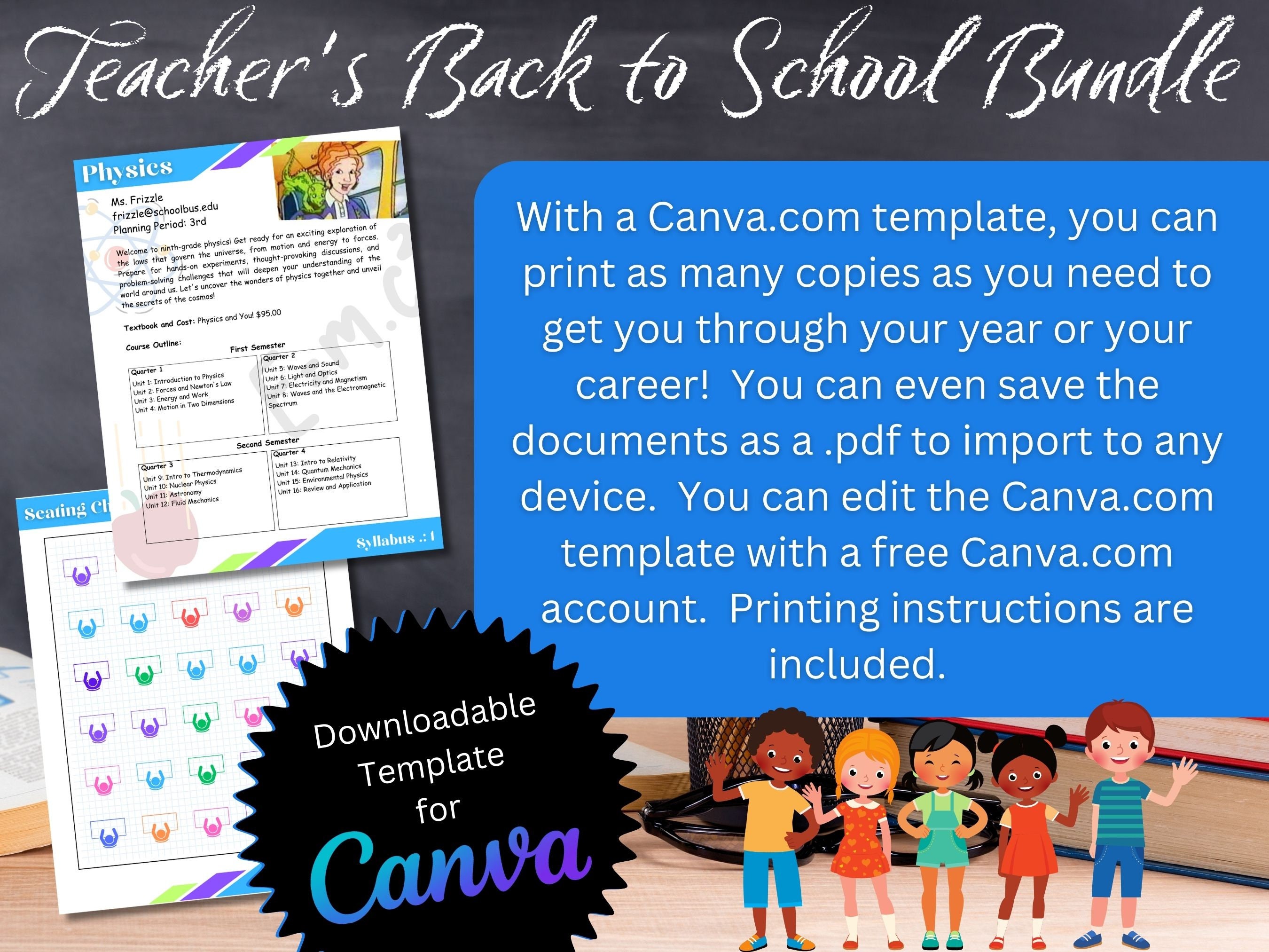 Teacher Planner, Canva Template, Syllabus, Attendance, Grade Book ...