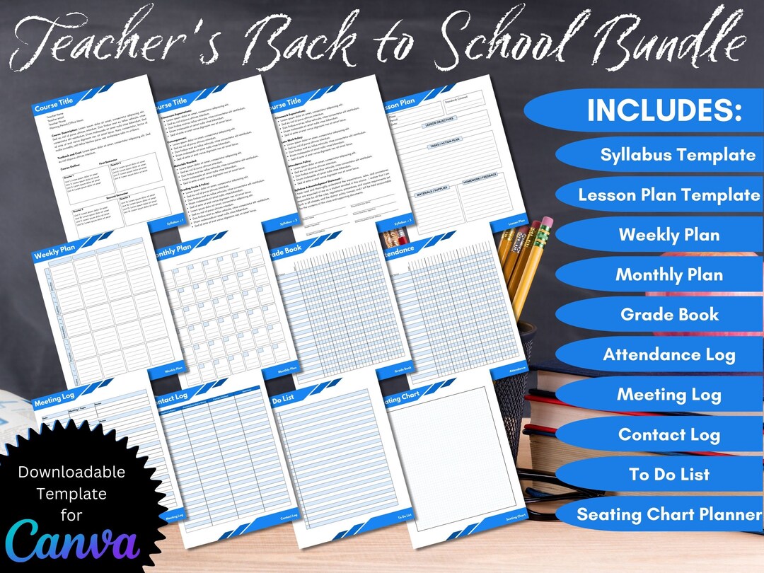 Teacher Planner, Canva Template, Syllabus, Attendance, Grade Book ...