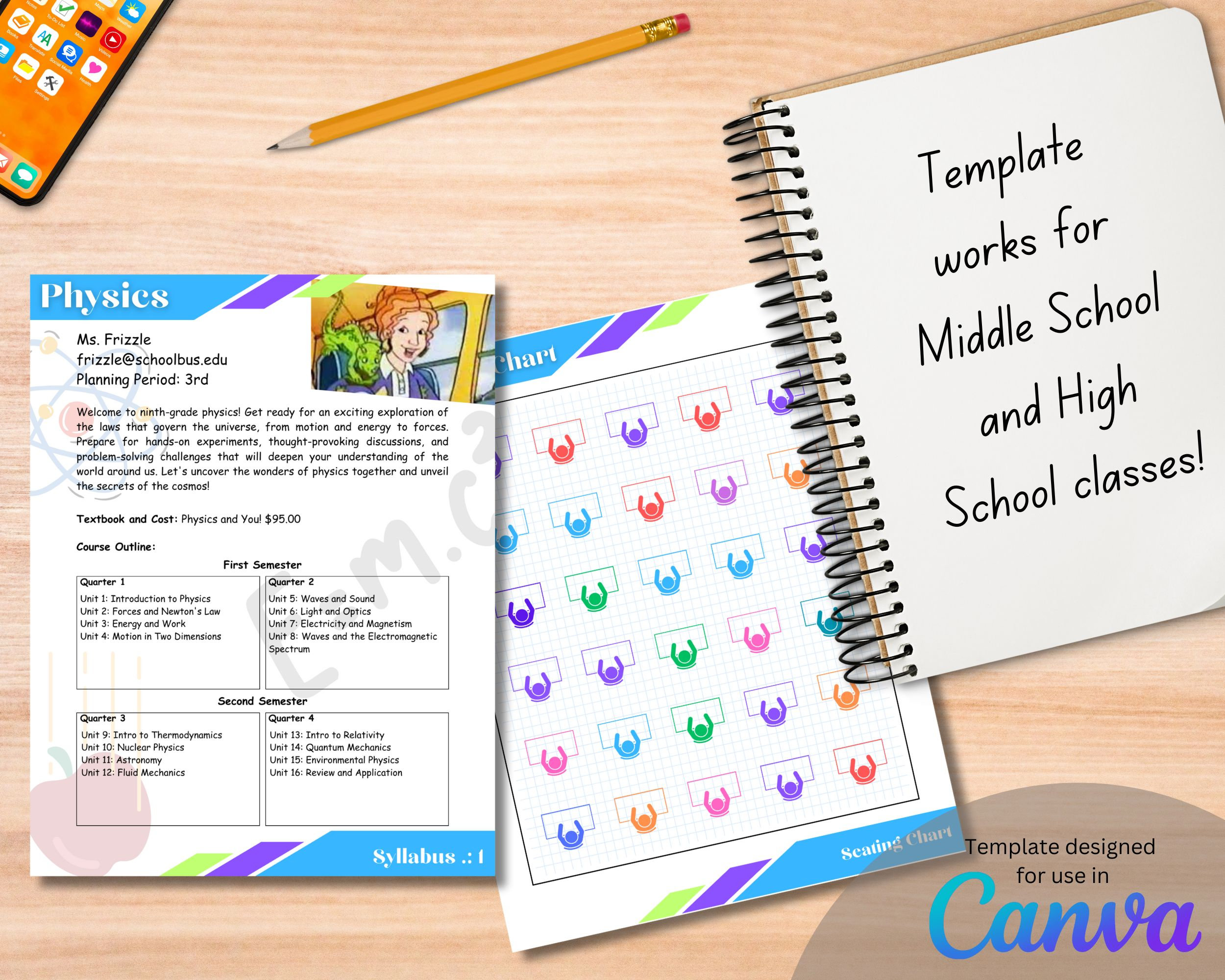Teacher Planner, Canva Template, Syllabus, Attendance, Grade Book ...