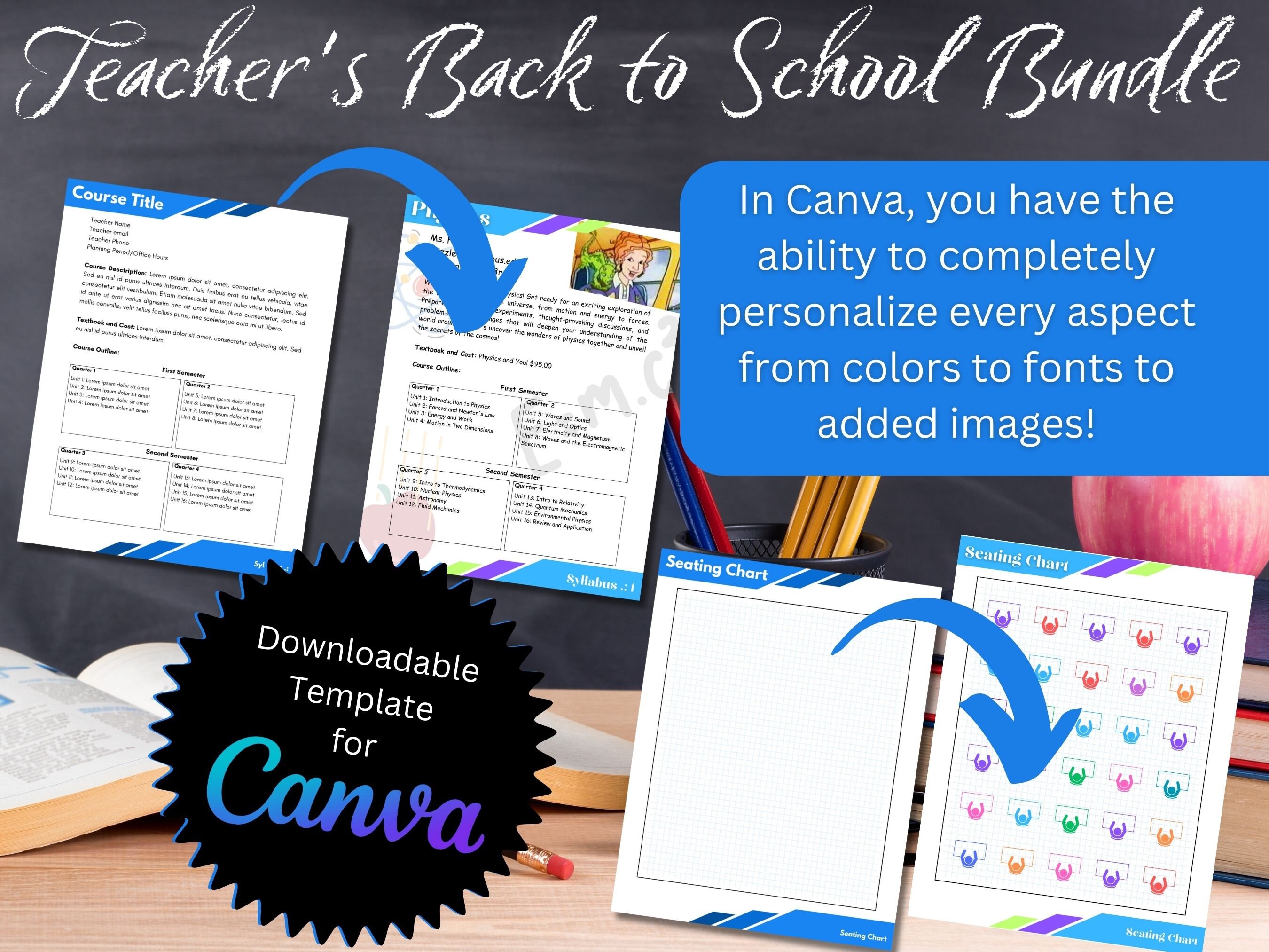 Teacher Planner, Canva Template, Syllabus, Attendance, Grade Book ...