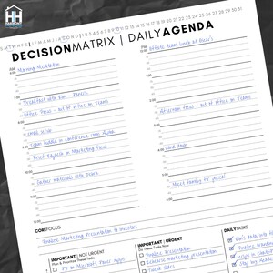 Decision Matrix Agenda, Task List, ADHD Planner, Daily Productivity ...