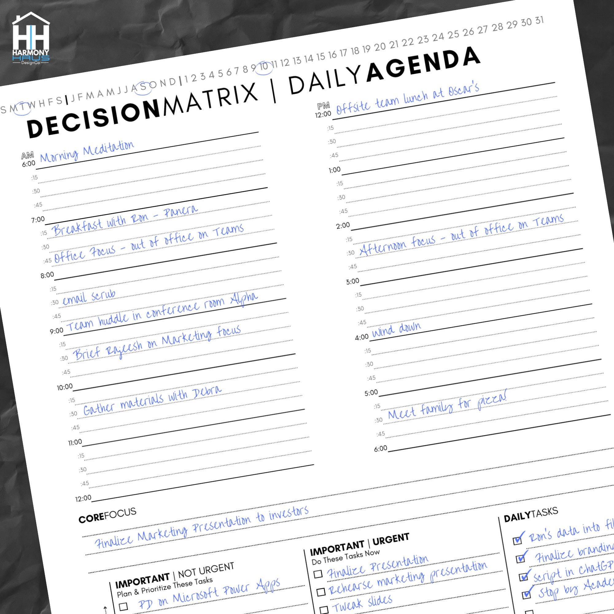 Decision Matrix Agenda, Task List, ADHD Planner, Daily Productivity ...