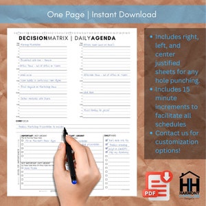 Decision Matrix Agenda Task List ADHD Planner Daily - Etsy