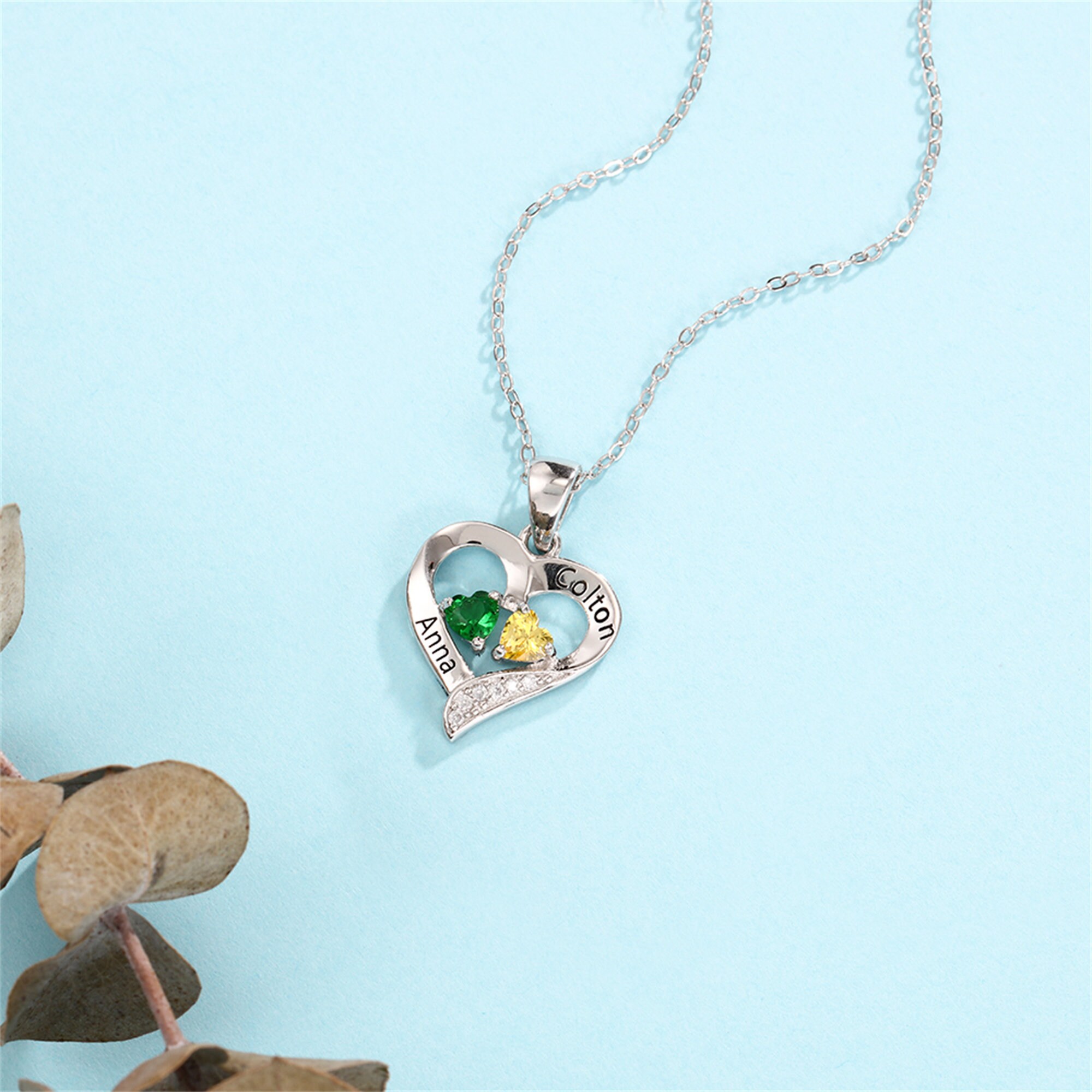 Personalized Birthstone Necklace With 2 Birthstones Custom 2 - Etsy