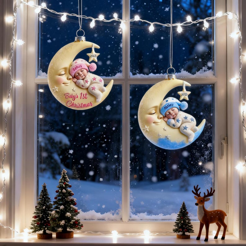 Personalized Baby’s 1st Christmas Moon Ornament, Custom Name & Year ...